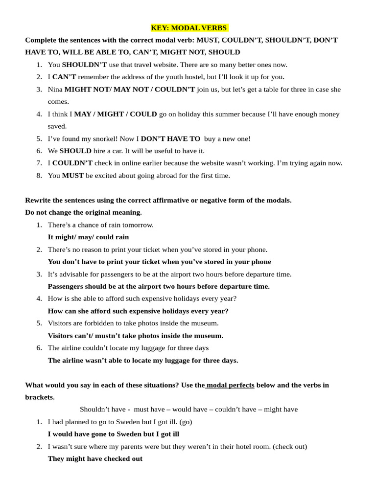 Modal Perfect Exercises Guide | PDF
