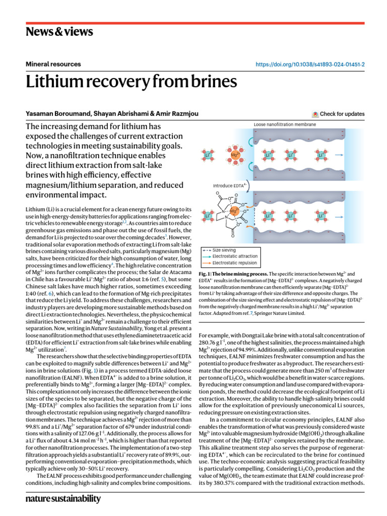 Lithium Recovery From Brines | PDF | Lithium | Magnesium