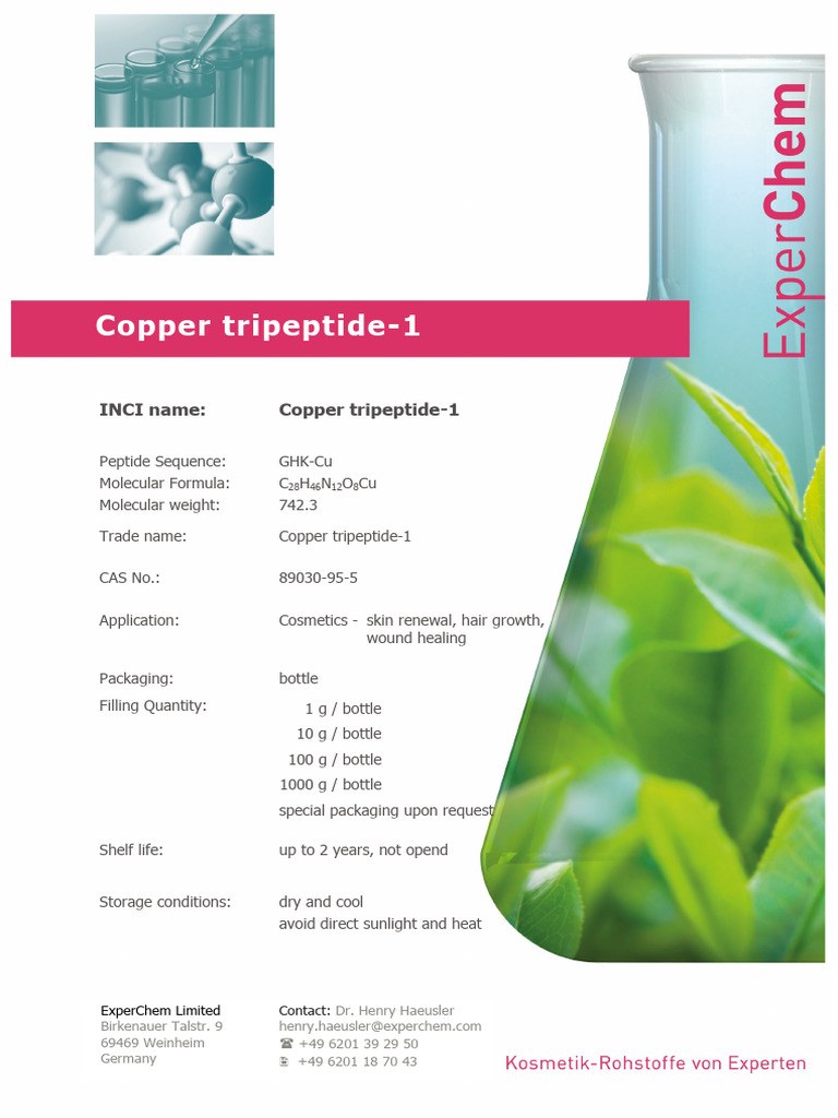 Copper Tripeptide-1 Specifications | PDF | Biochemistry | Chemistry