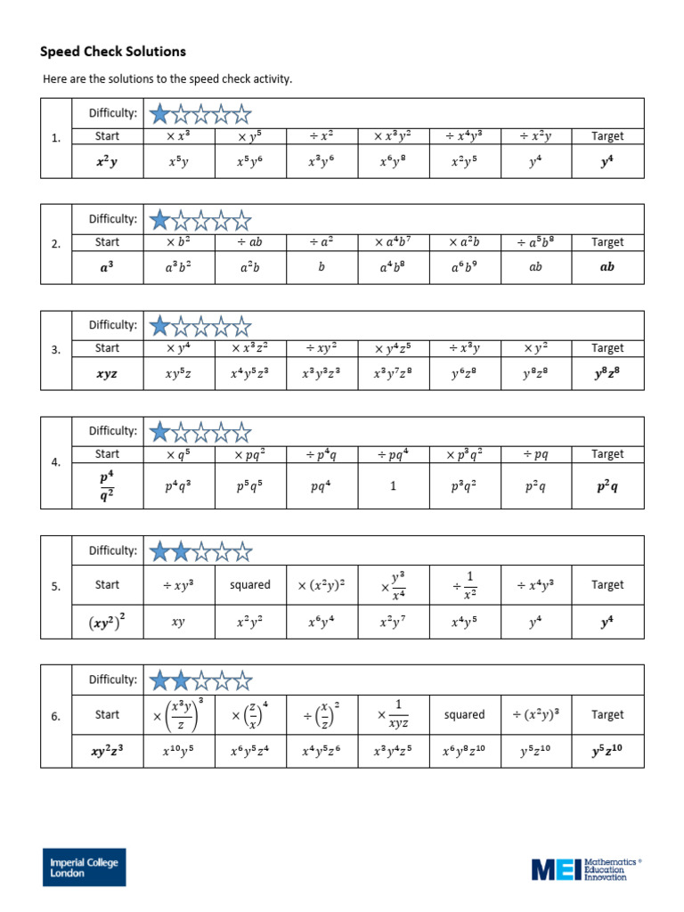 Speed Check Activity Solutions | PDF