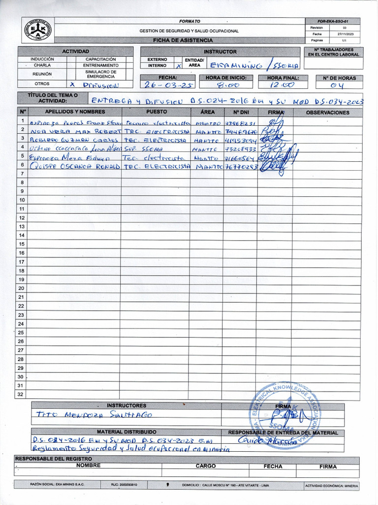 Lista de Difusion y Entrega D.S. 024-2016 y Su Mod D.S. 034-2023 | PDF