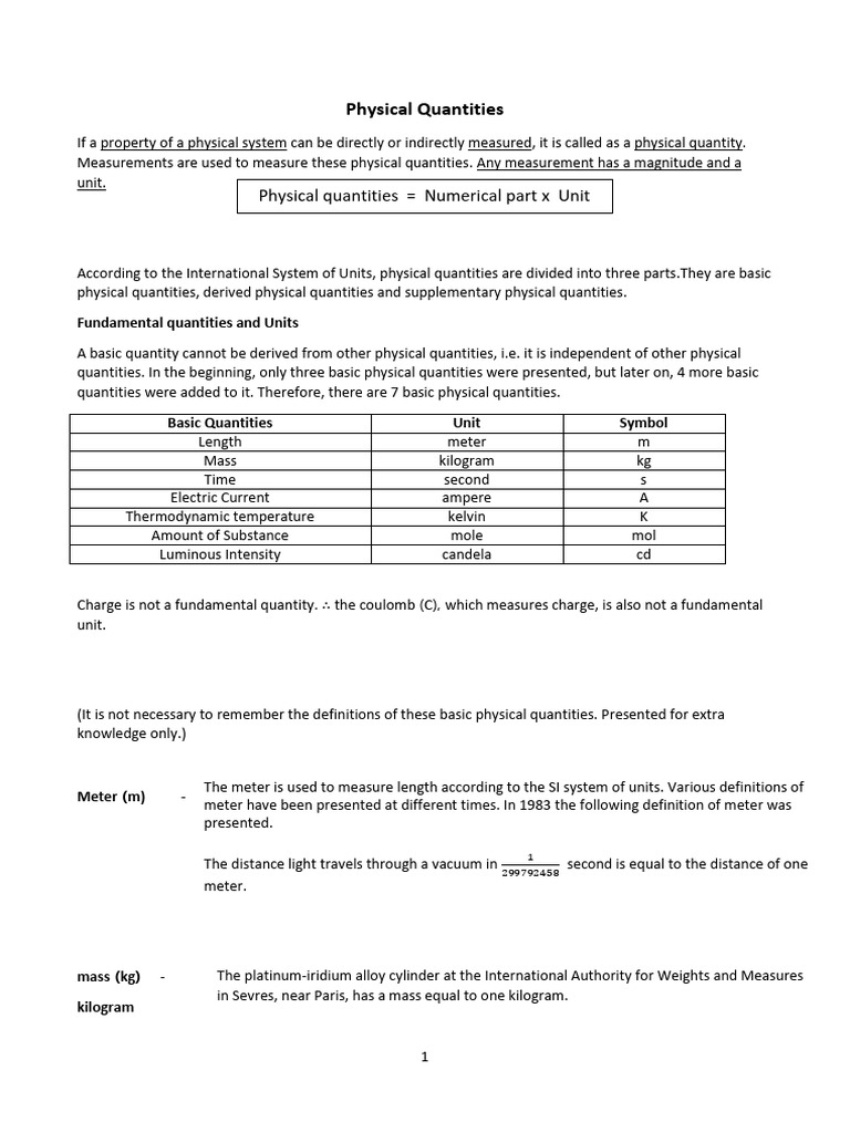 Understanding Physical Quantities and Units | PDF | Quantity | Mole (Unit)