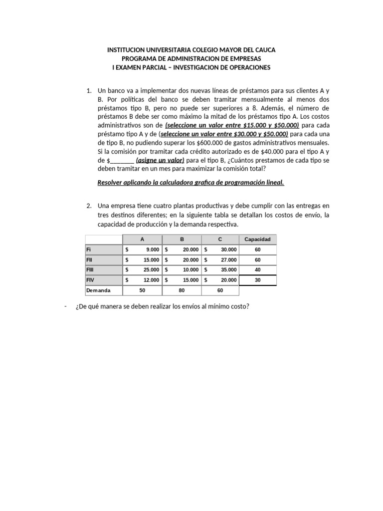 I Examen Parcial Inv Operaciones GD 2025 | PDF