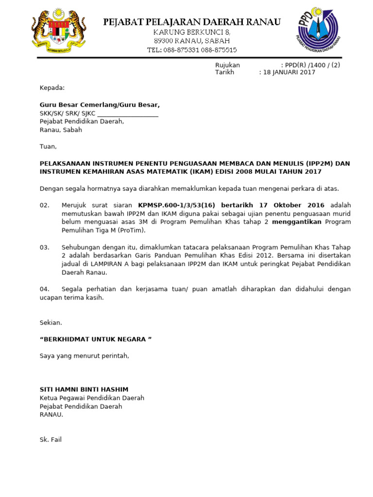 Surat Siaran IPP2M & IKAM PPD RANAU | PDF