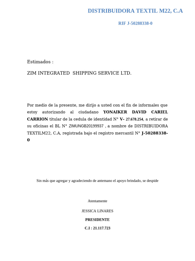 Carta para Retiro Del Duenos | PDF