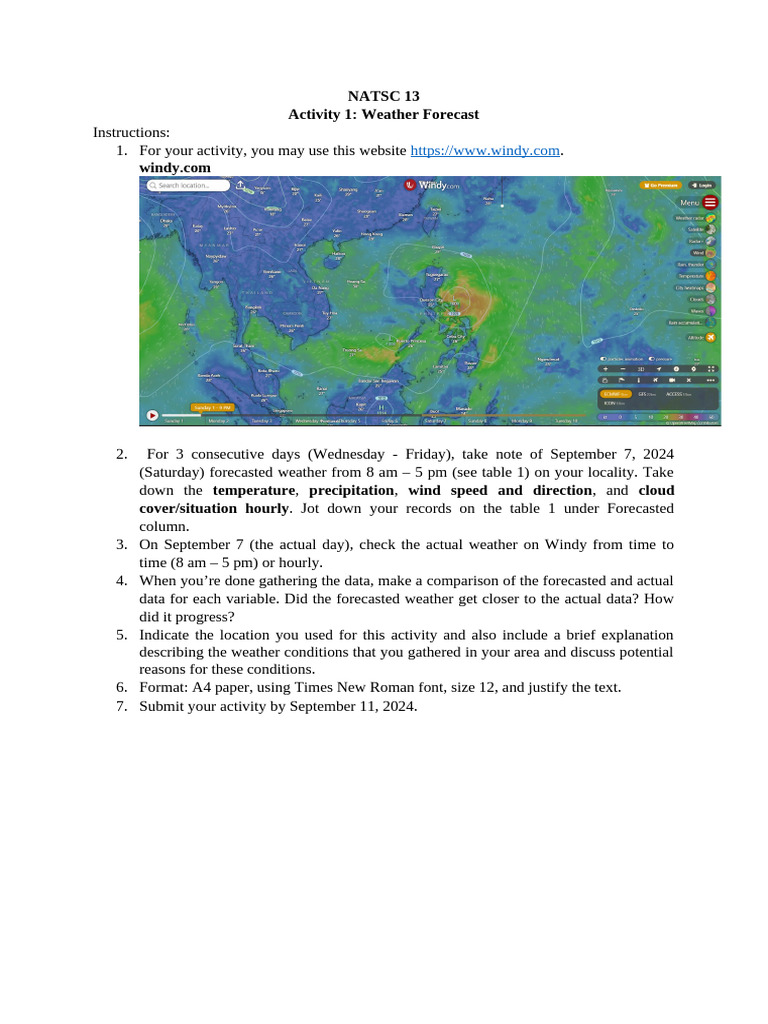 Activity 1 Environmental Science | PDF | Weather | Weather Forecasting