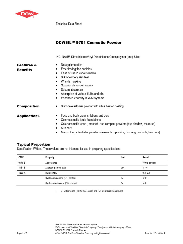 DOWSIL™ 9701 Cosmetic Powder Overview | PDF | Cosmetics | Silicon Dioxide