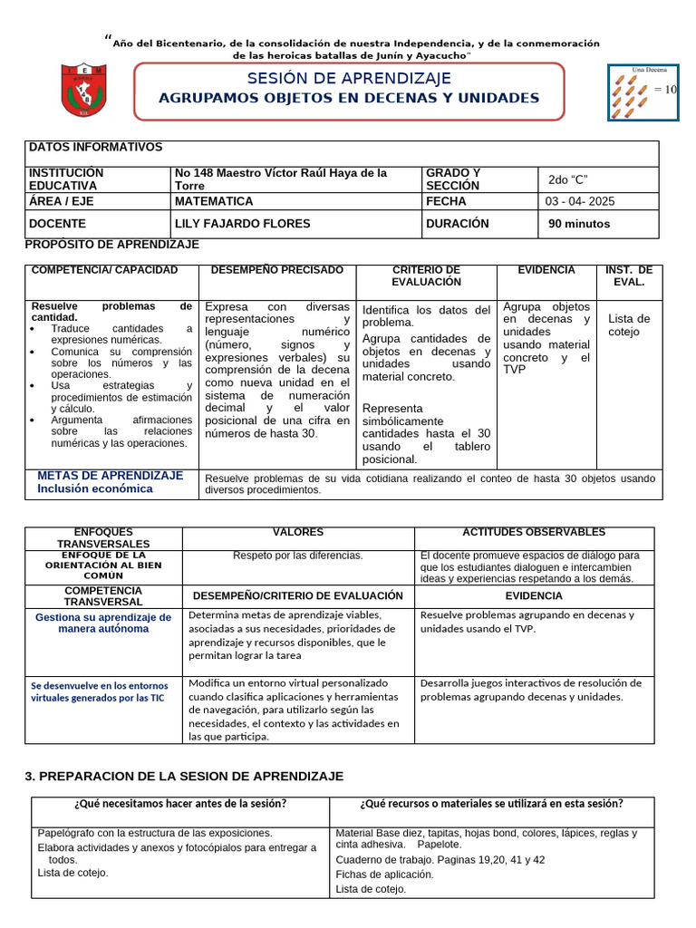 Agrupamos en Decenas y Unidades - Mat | PDF | Aprendizaje | Notación