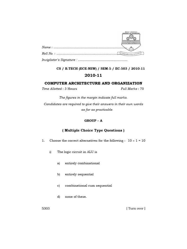 Btech Ece 5 Sem Computer Architecture and Organization 2010 | PDF | Computer Memory | Cpu Cache