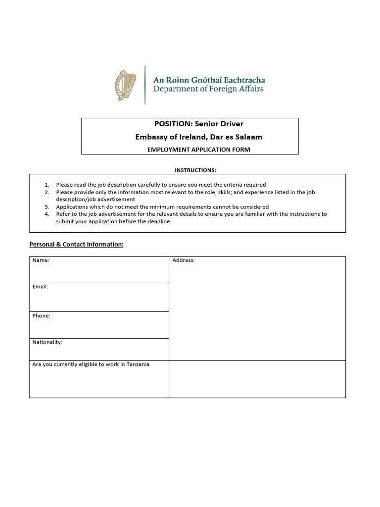 Application Form - Senior Driver | PDF | Fluency | Learning