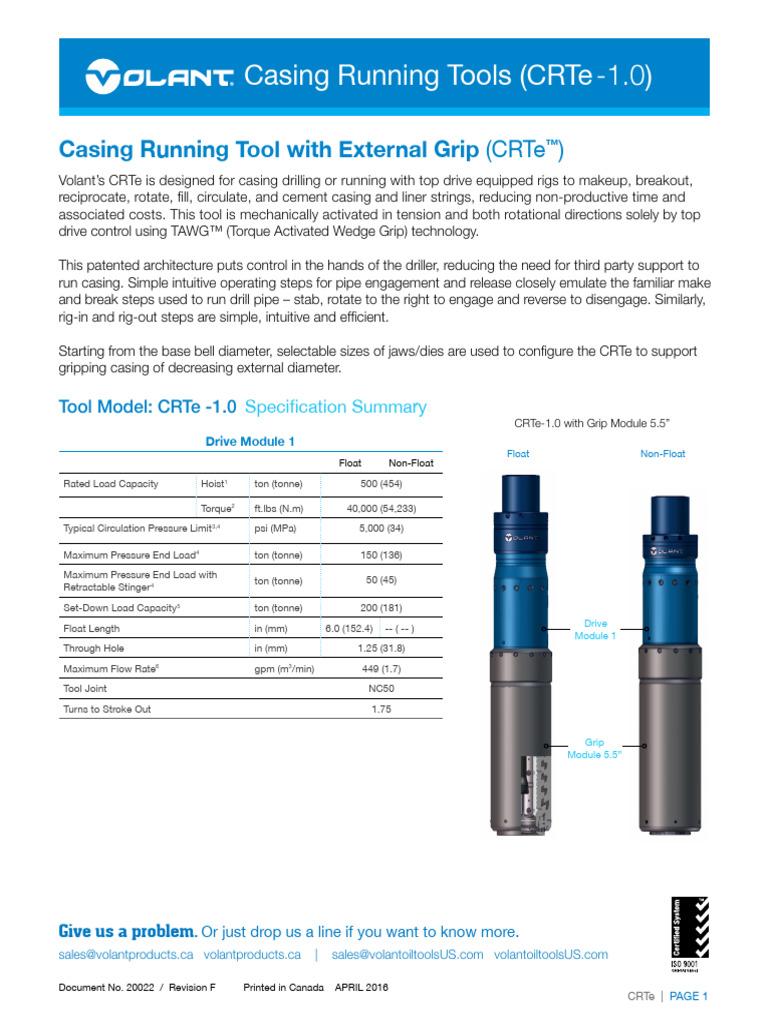 CRTe-1.0 Specification Summary | PDF | Casing (Borehole) | Mechanical ...