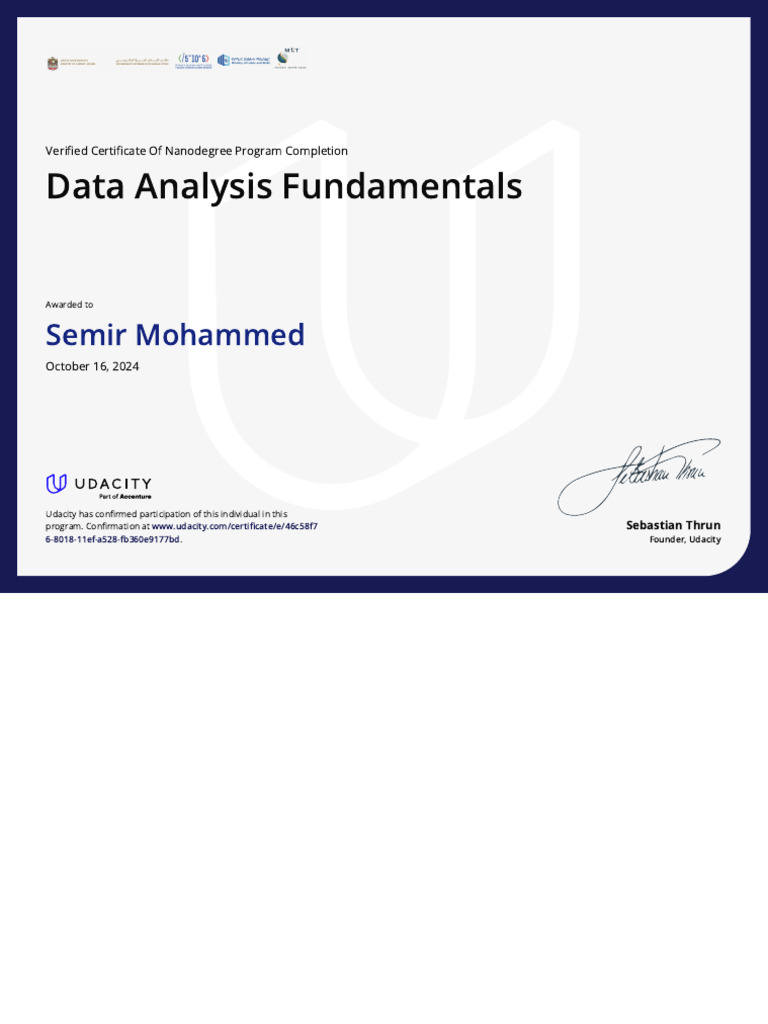 Semir Data Analysis Fundamentals Certificate | PDF