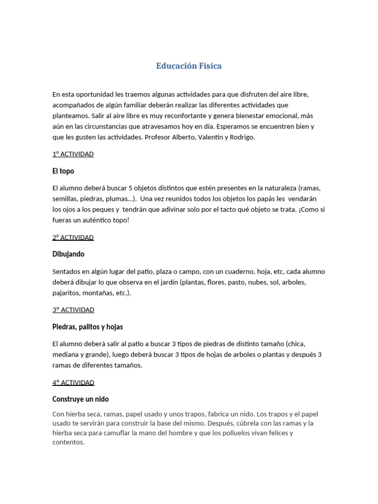 Actividades al Aire Libre para Niños | PDF