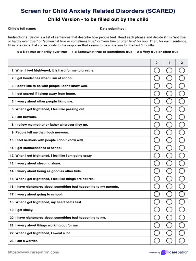 Child Anxiety Screening Tool | PDF | Anxiety | Child And Adolescent ...