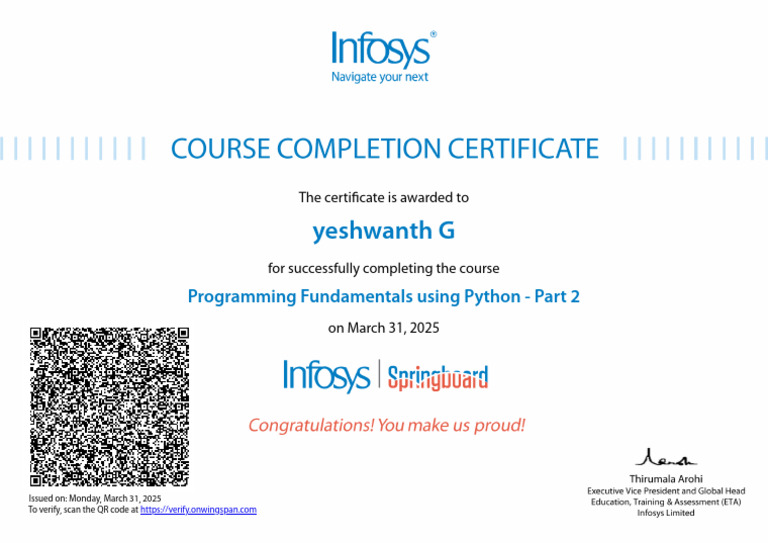 Yeshwanth G: Programming Fundamentals Using Python - Part 2 | PDF