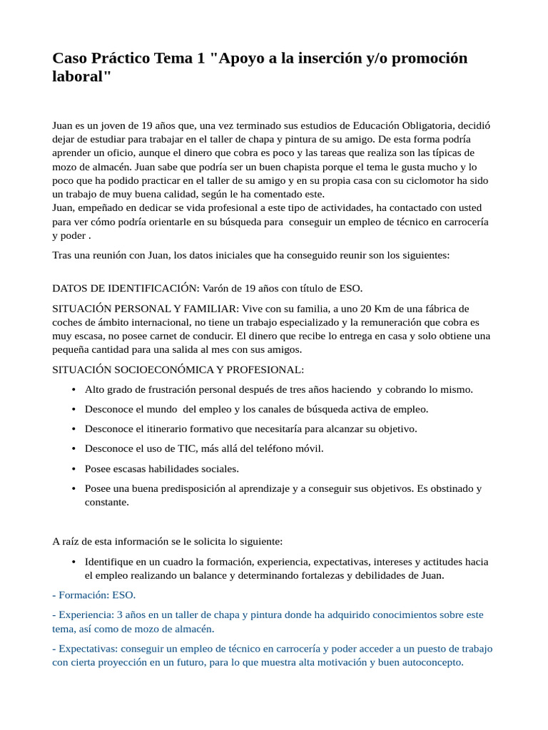 Caso Práctico Tema 1 Apoyo A La Inserción y o Promoción Laboral | PDF | Empleo | Tecnología de ...