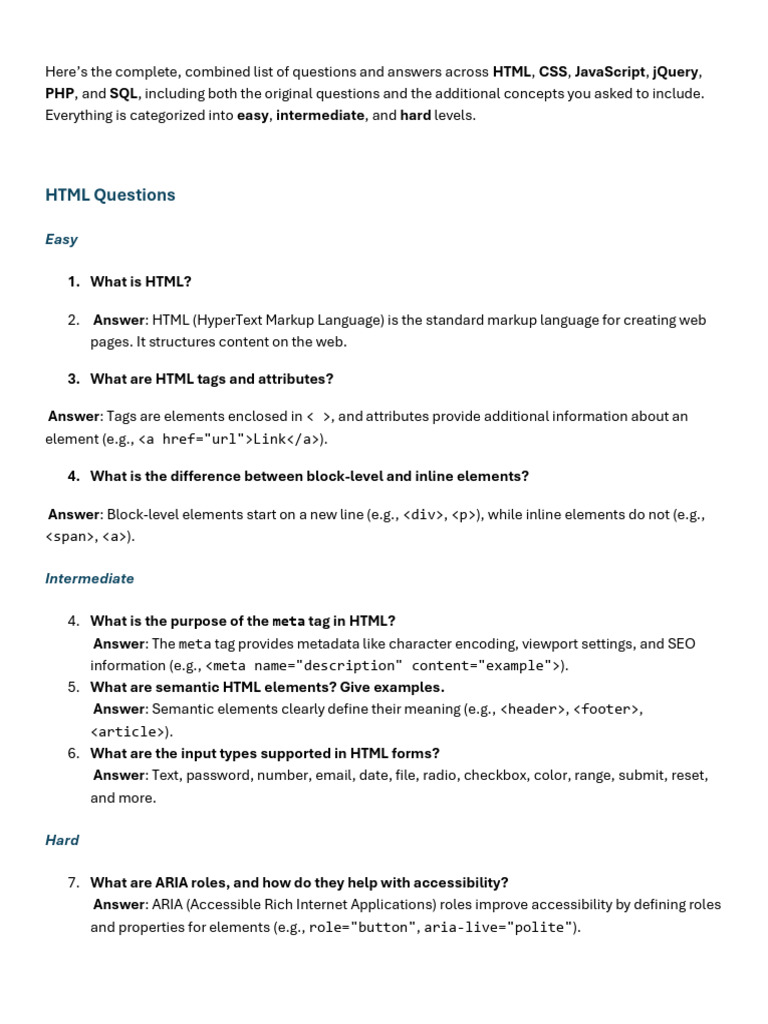 Web dev all question | PDF | Html | Html Element