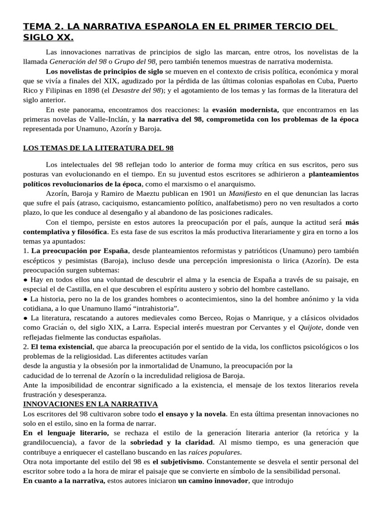 La Narrativa Española en El Primer Tercio Del Siglo XX | PDF | Novelas