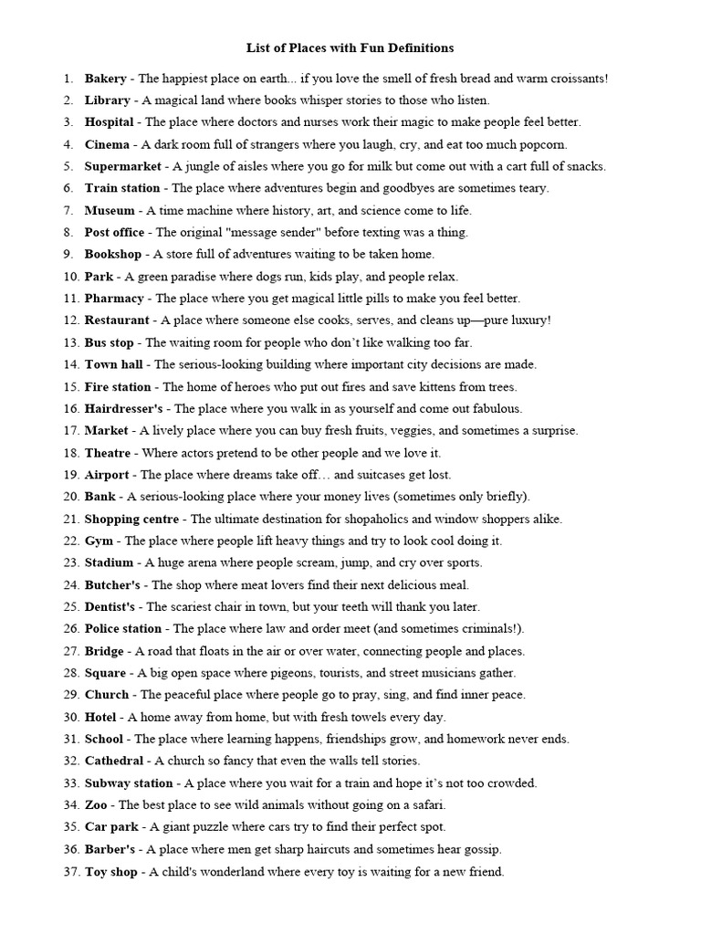 List of Places With Fun Definitions | PDF