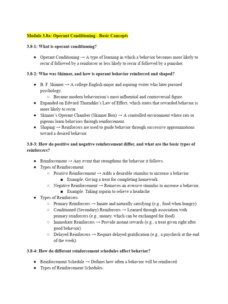Modules 3.8a and 3.8b On Operant Conditioning | PDF | Reinforcement ...
