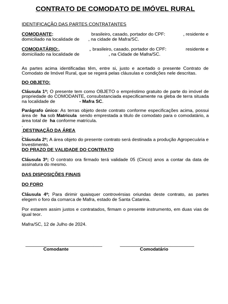 Contrato de Comodato modelo | PDF