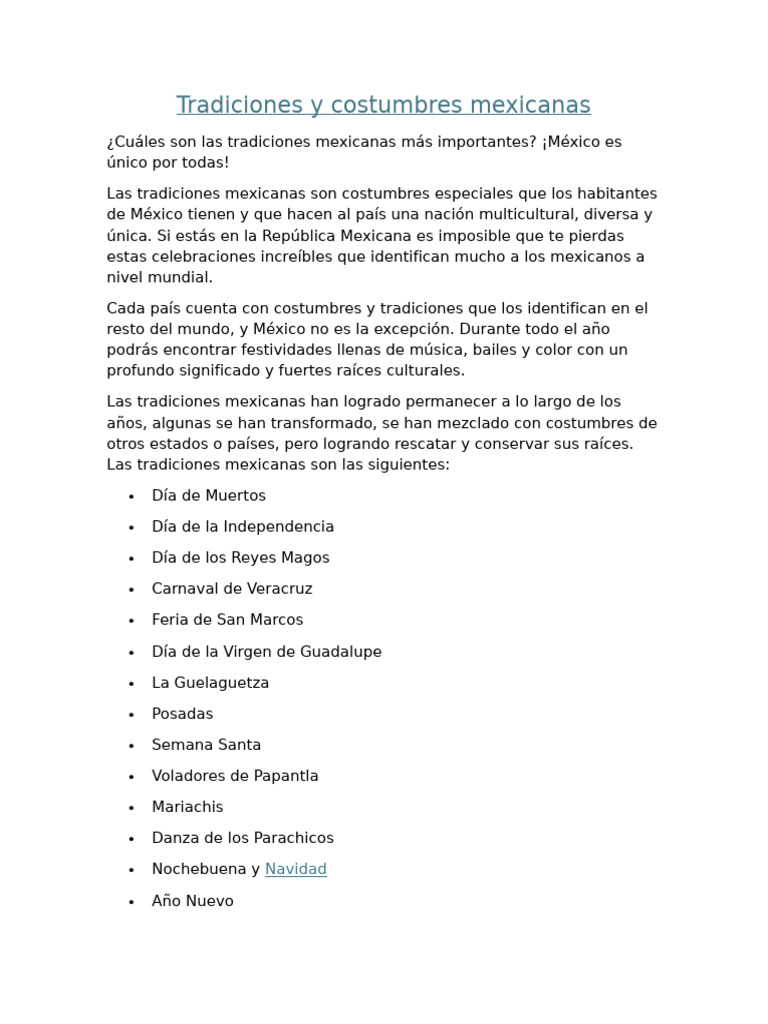 Tradiciones y Costumbres Mexicanas | PDF