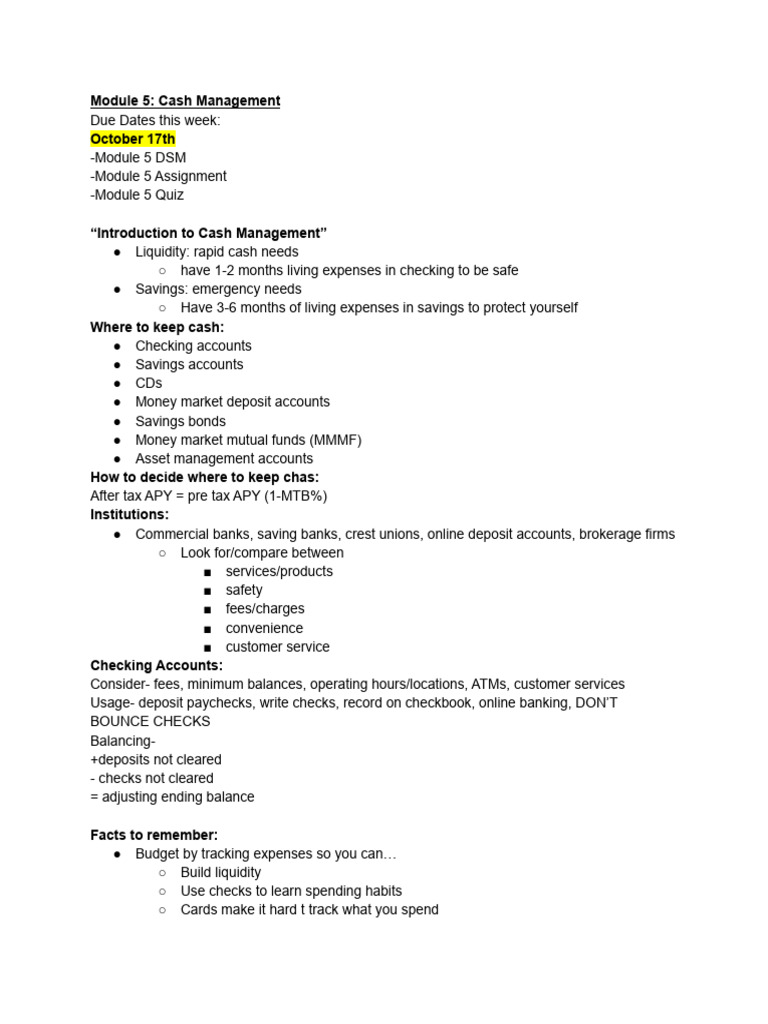 Module 5 - Cash Management | PDF