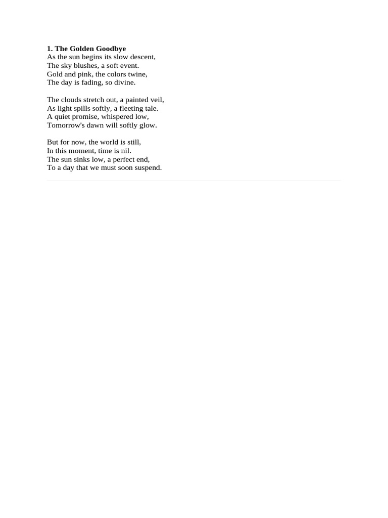Sunset Poems: A Collection of Reflections | PDF