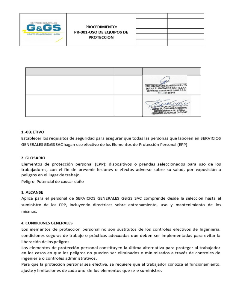 Pr-001-Uso de Equipos de Proteccion | PDF
