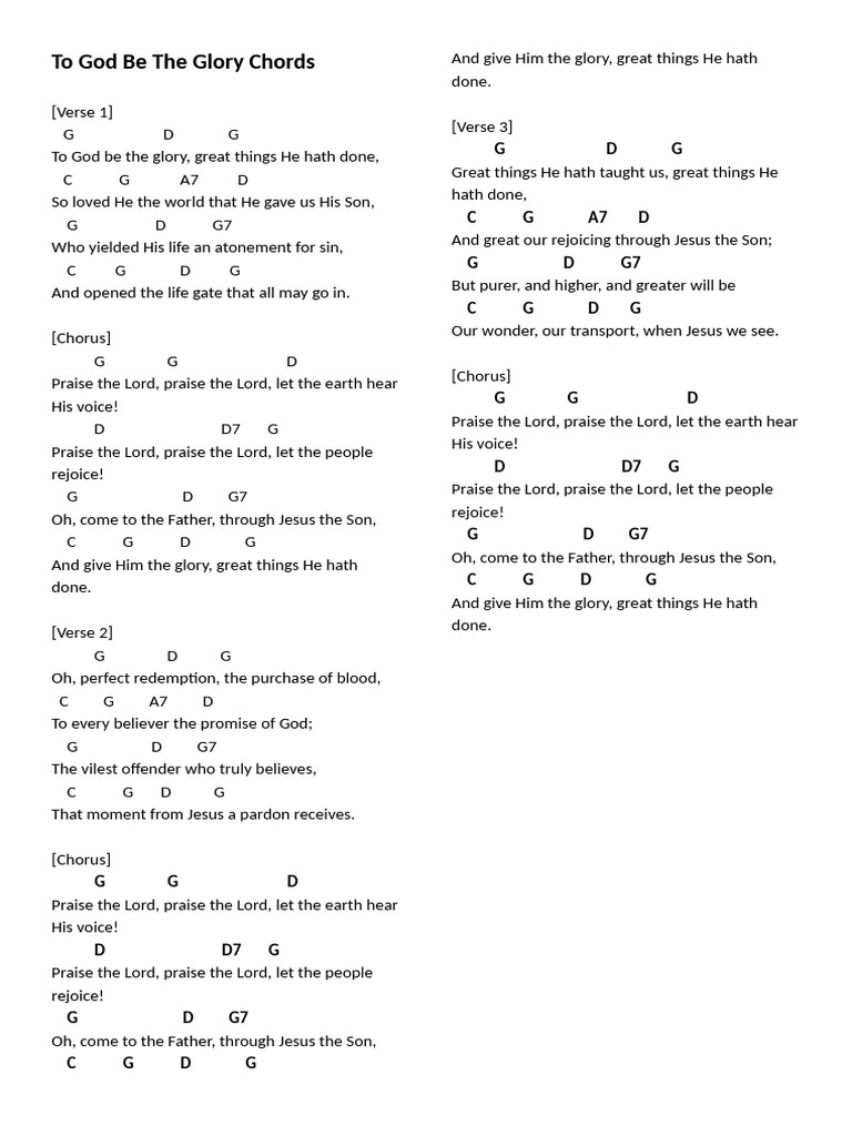 To God Be The Glory Chords Guide | PDF | Glory (Religion) | Religious ...