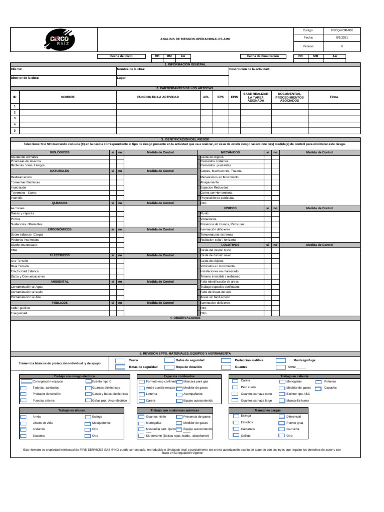 Hseq-For-008-Analisis de Riesgos Operacionales - Aro | PDF | Conductor electrico | Radiación