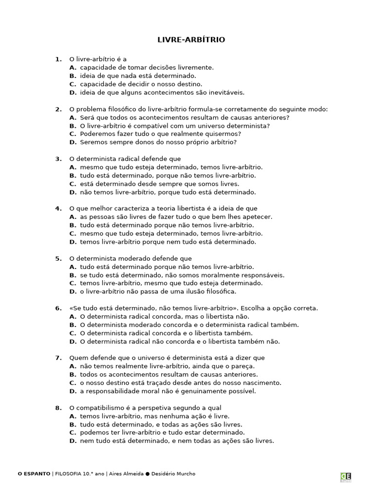 Livre-Arbítrio: Teorias e Dilemas Filosóficos | PDF | Livre arbítrio ...