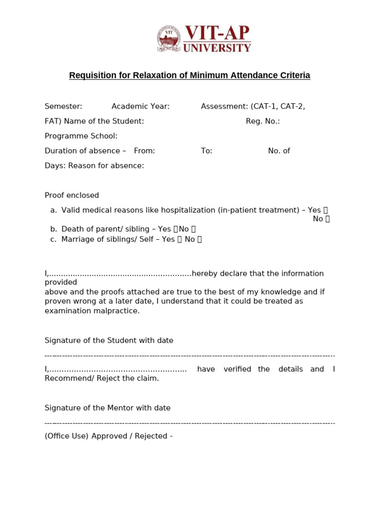 Requisition For Attendance Relaxation | PDF
