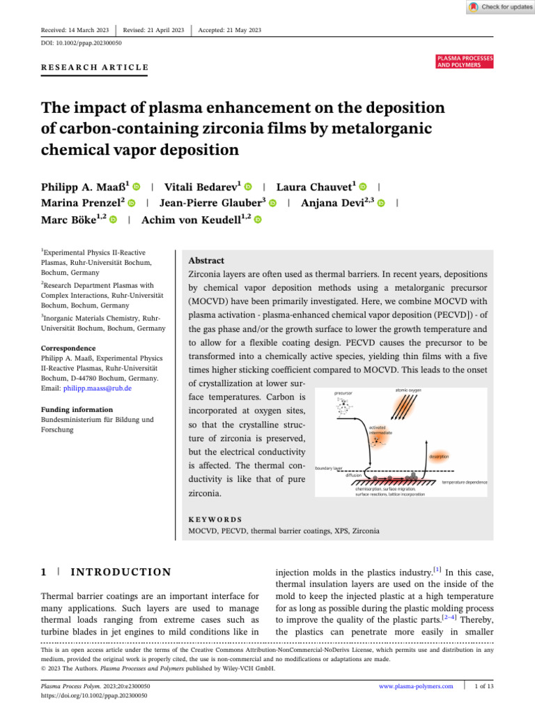 Plasma Processes Polymers - 2023 - Maaß - The Impact of Plasma Enhancement On The Deposition of ...