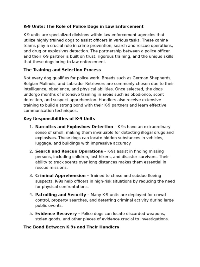 Role of K-9 Units in Law Enforcement | PDF | Police Dog | Law Enforcement