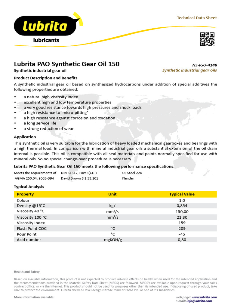 Lubrita PAO Gear Oil Overview | PDF | Oil | Chemical Substances