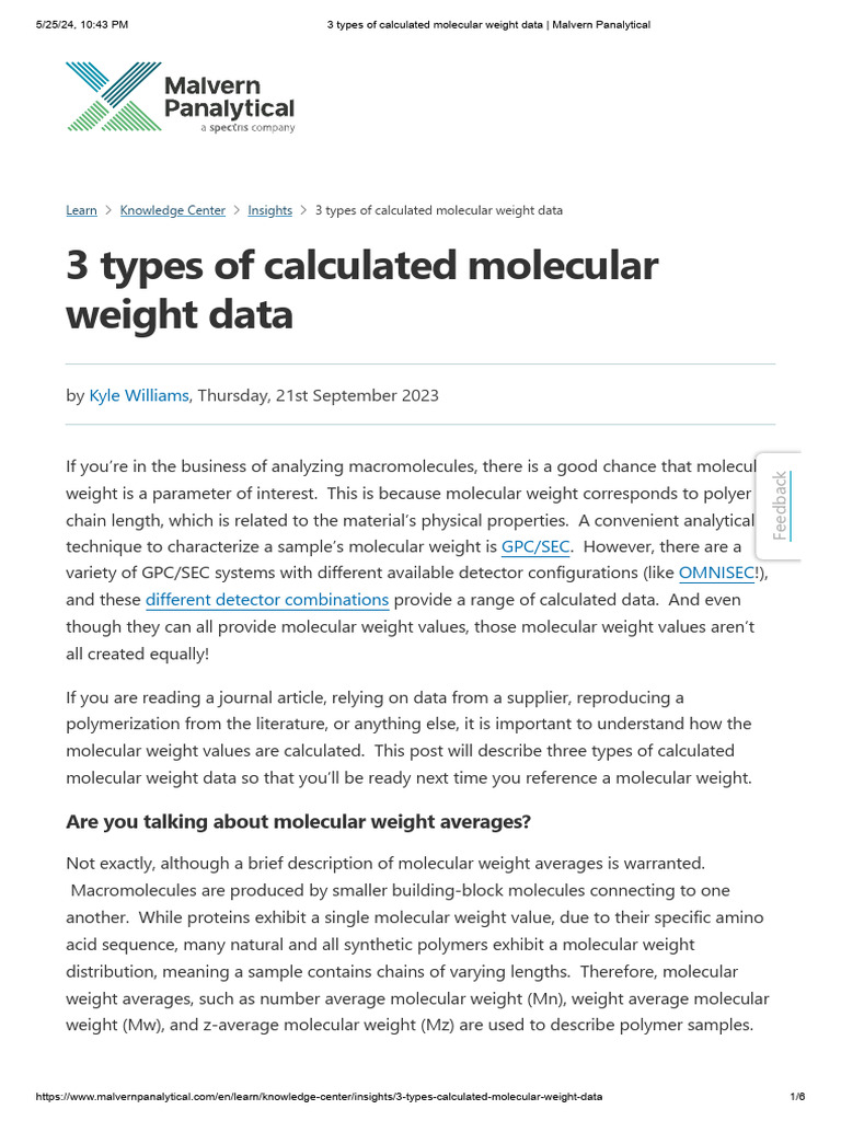 Understanding Molecular Weight Types | PDF | Molecular Mass | Polymers