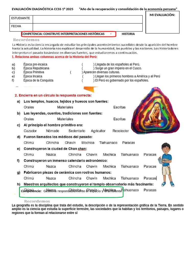 EVALUACIÓN DIAGNÓSTICA CCSS 1°SEC 2025 | PDF | Perú | Mapa