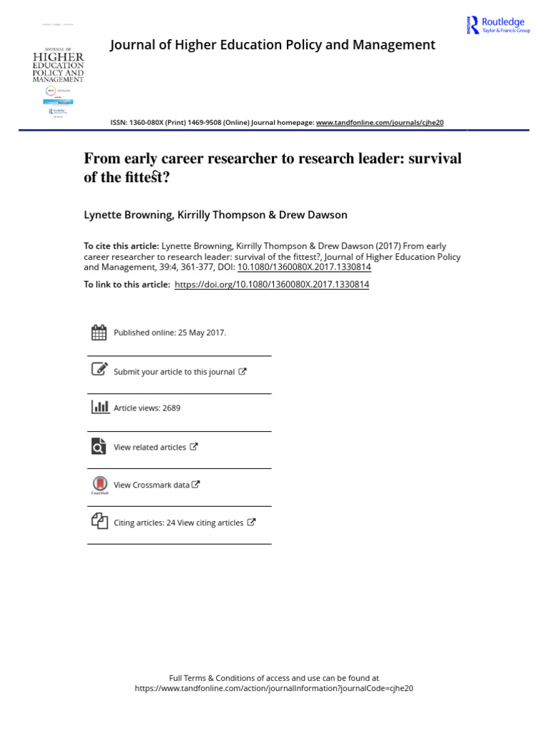 From Early Career Researcher To Research Leader Survival of The Fittest ...