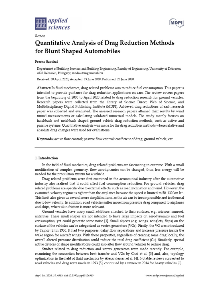 Quantitative Analysis of Drag Reduction Methods Fo | PDF | Drag ...