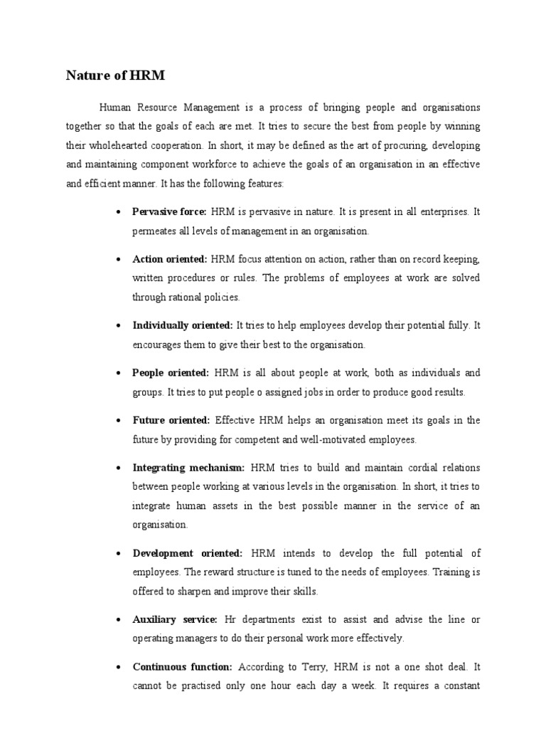 Nature of HRM | PDF | Human Resource Management | Recruitment