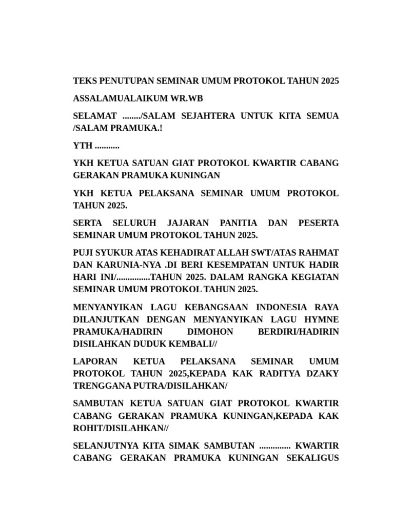 Teks Penutupan Seminar Umum Protokol Tahun 2025 | PDF