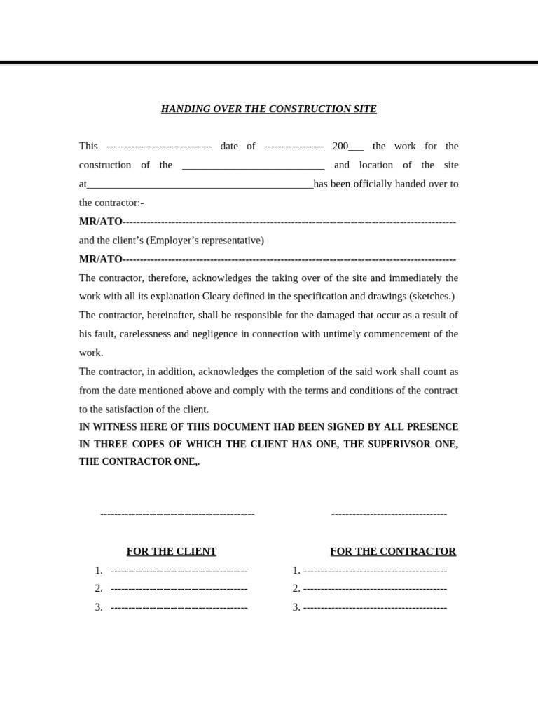 Site Handovering Format | PDF