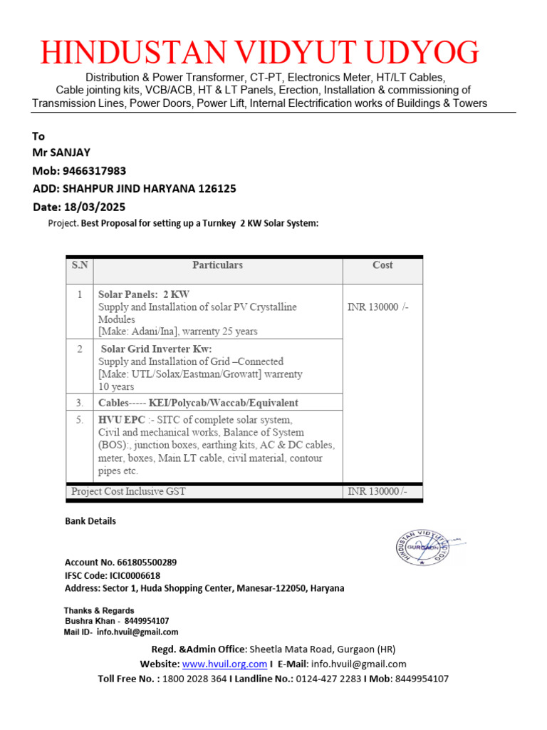 Sanjay Naguran Jind Quatation | PDF