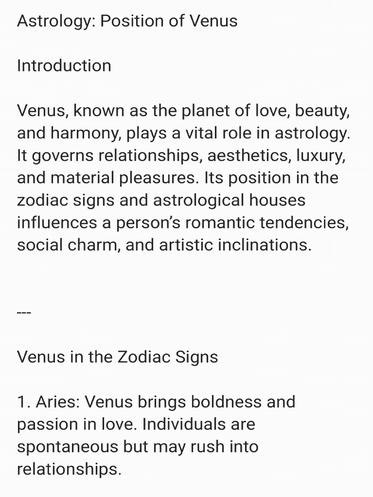 Venus Position 2025 | PDF