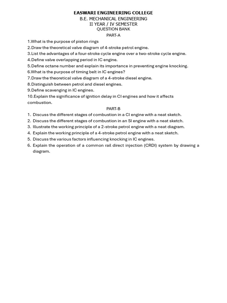 B.E. Mechanical Engineering Ii Year / Iv Semester | PDF