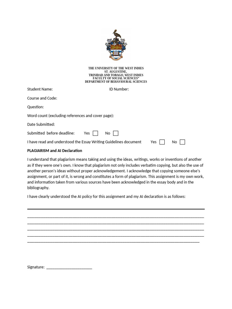 UWI Assignment Cover Page Template | PDF