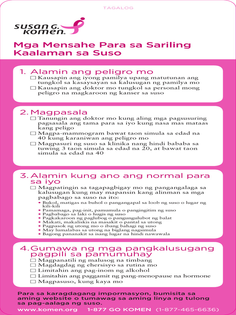 Breast Self-Awareness Messages in Tagalog FINAL 2-14 | PDF