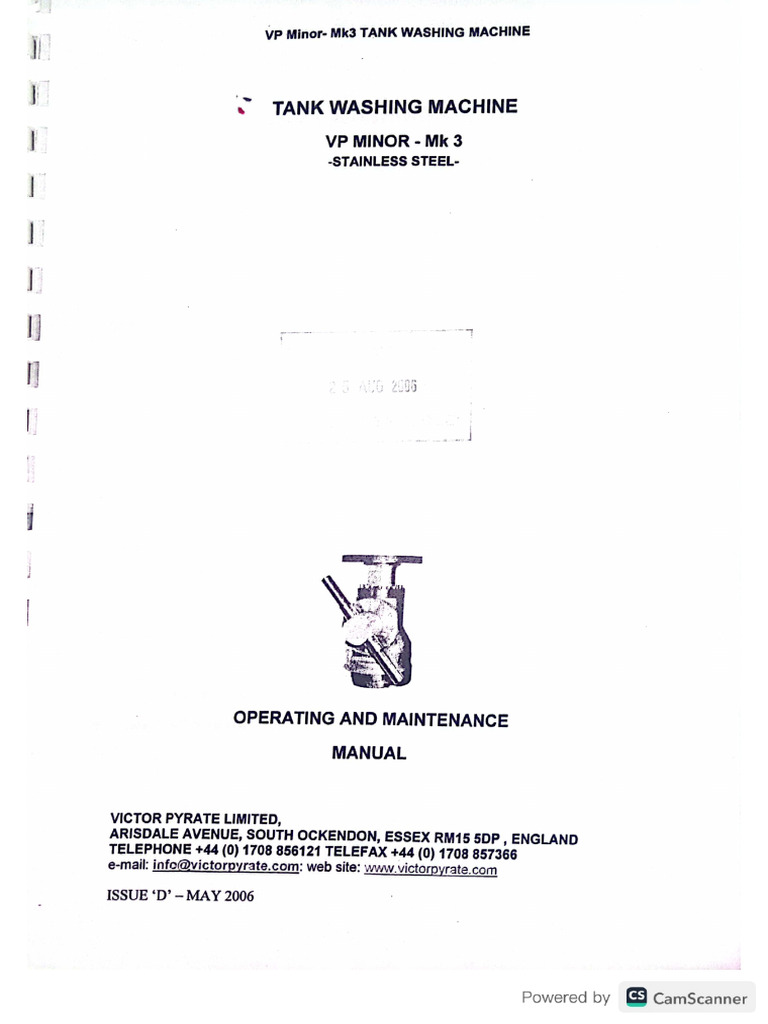Tank Washing Machine VP Minor-Mk3 | PDF