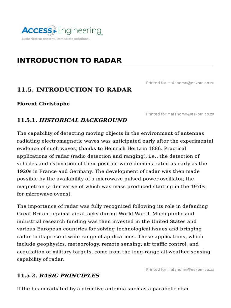 Introduction to Radar Principles | PDF | Radar | Scattering
